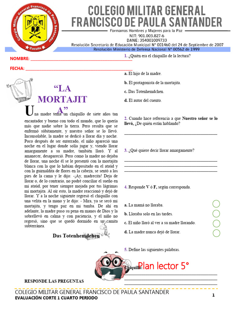 Evaluación Plan Lector 5° | PDF