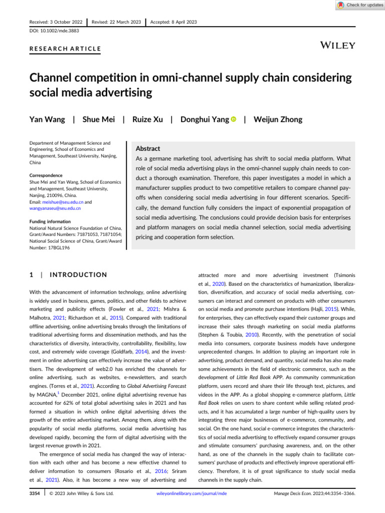 Manage Decis Econ - 2023 - Wang - Channel competition in omni‐channel ...