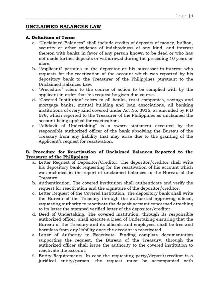 Unclaimed Balances Law in the Philippines | PDF | Banks | Securities ...