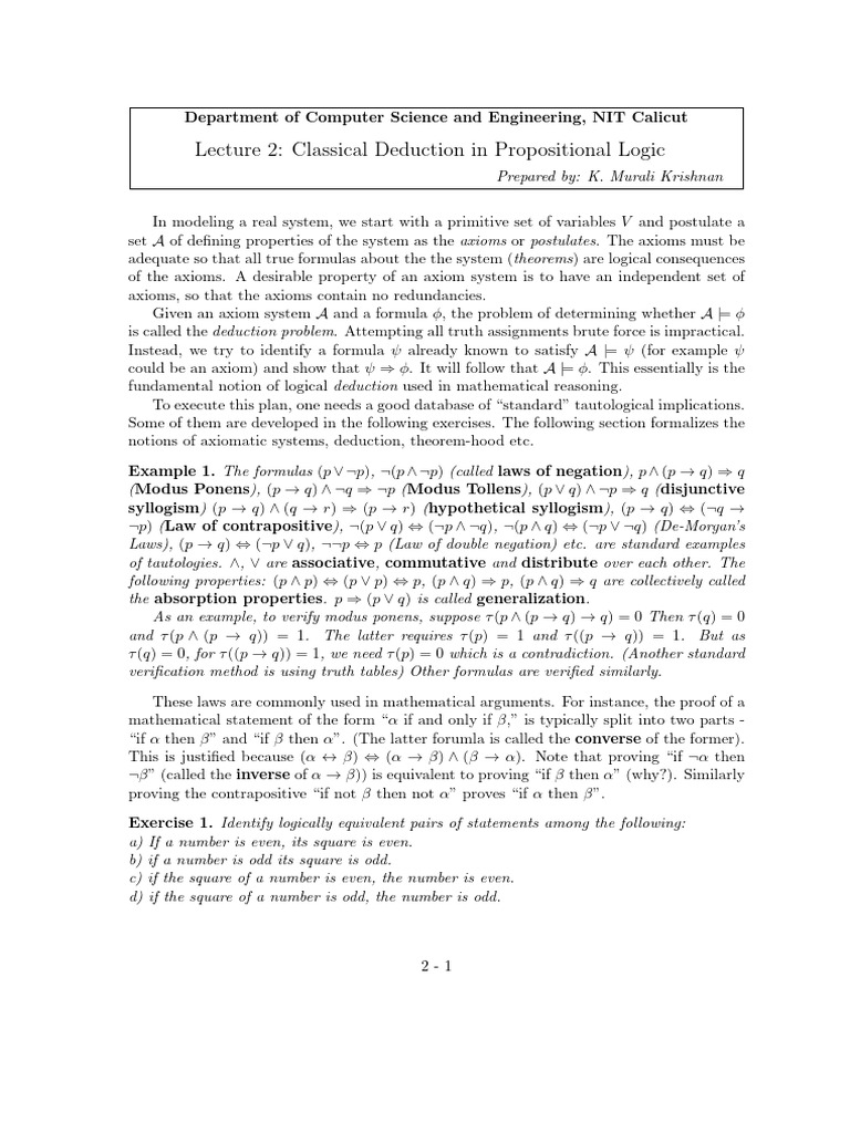 Lecture2-PropositionalDeduction | PDF | Axiom | Theorem