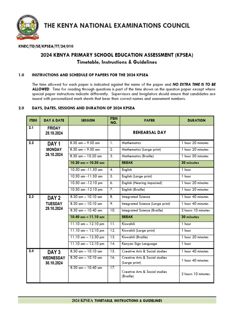 2024-KPSEA-TIMETABLE | PDF | Justice | Crime & Violence