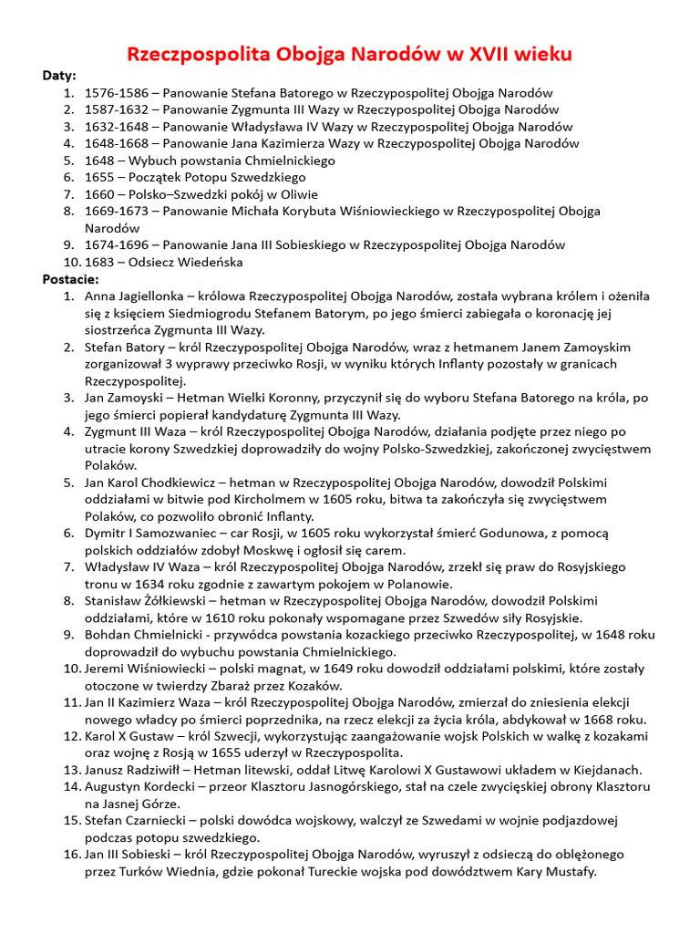 Rzeczpospolita Obojga Narodow W XVII Wieku-1 | PDF
