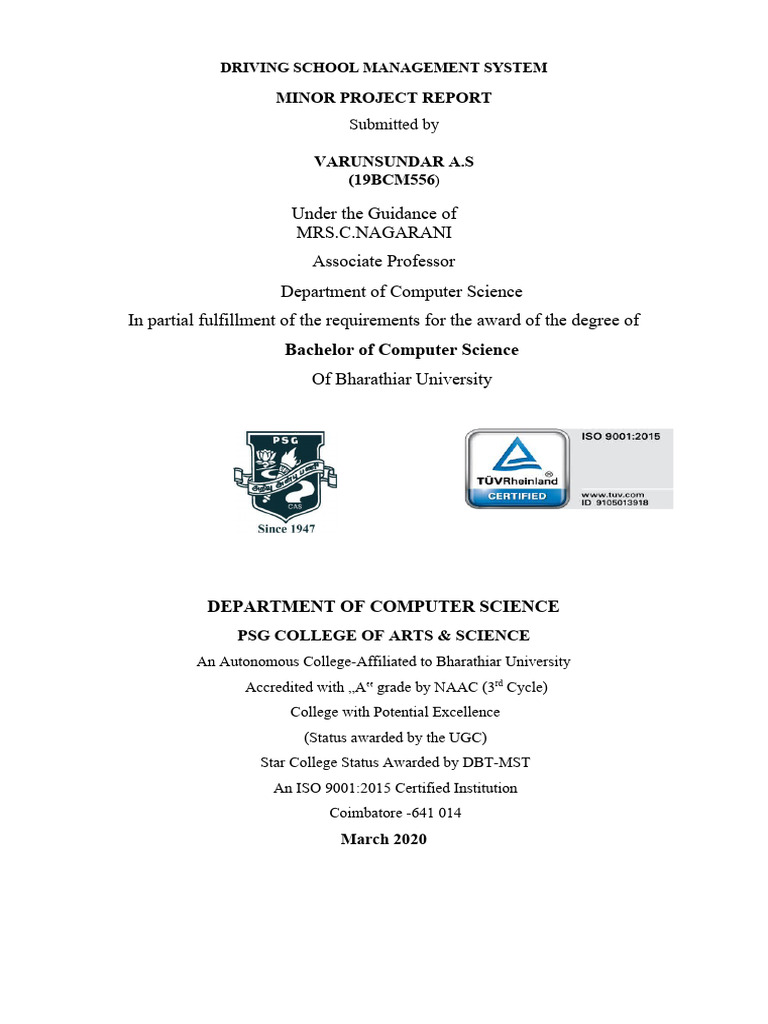 19bcm556 - Driving School Management Documentation | PDF | Php | My Sql