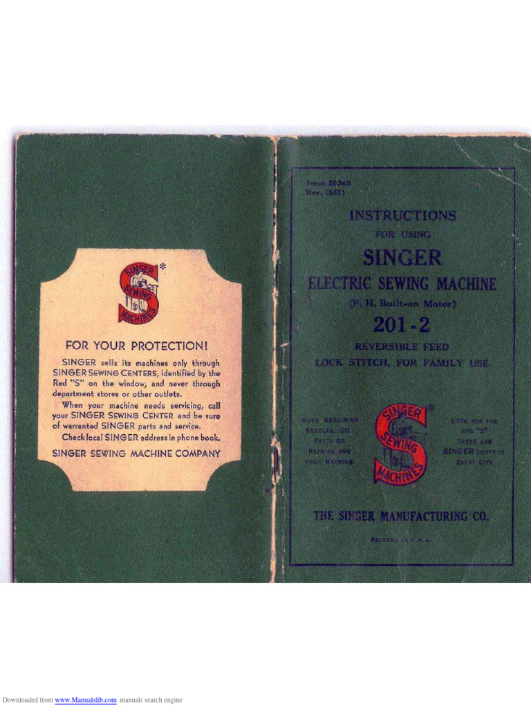 Singer 201-2 Sewing Machine Manual | PDF | Technology & Engineering
