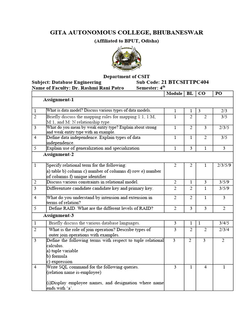Assignments | PDF | Relational Model | Data Management