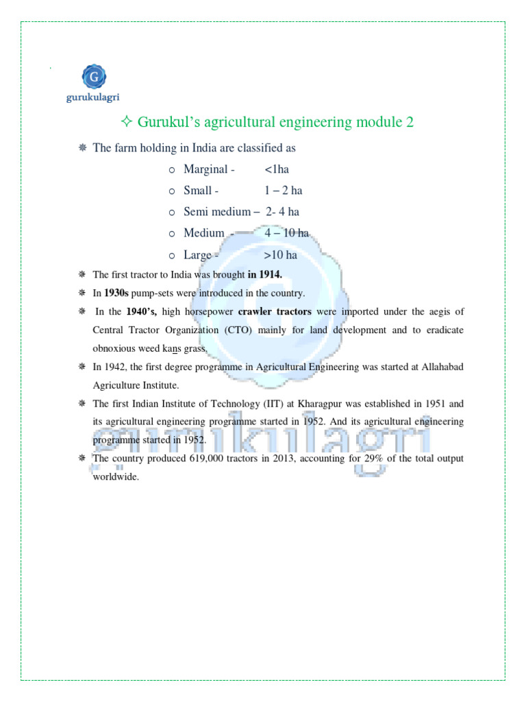 Gurukul's Agricultural Engineering Module 2 | PDF | Sowing | Tractor