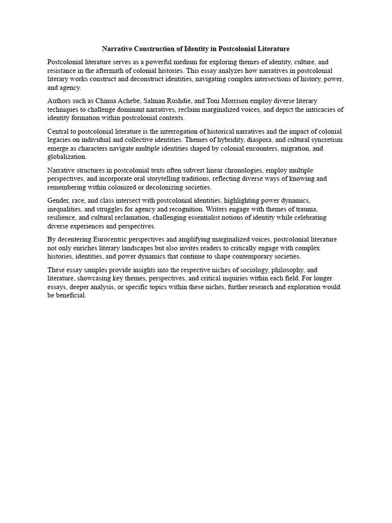 Postcolonial Identity in Literature | PDF | Social Science