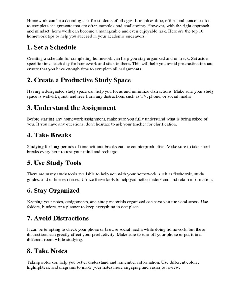 Top 10 Homework Tips | PDF | Homework | Creativity