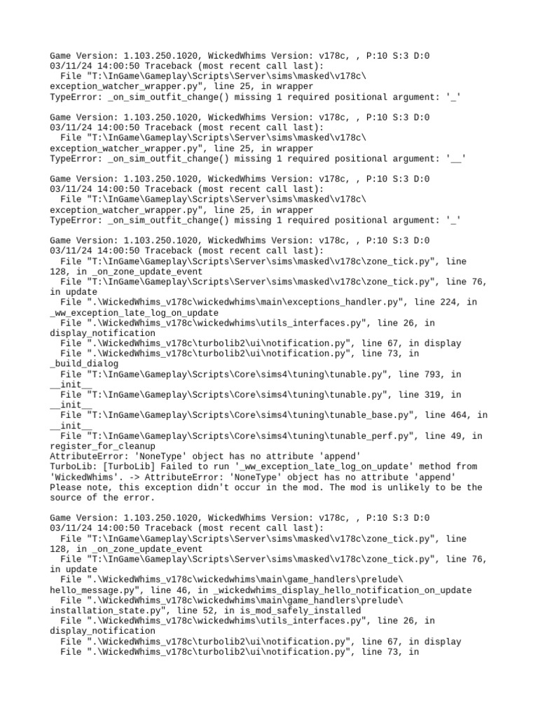 WickedWhims v178c Exception | PDF | Computing | Software