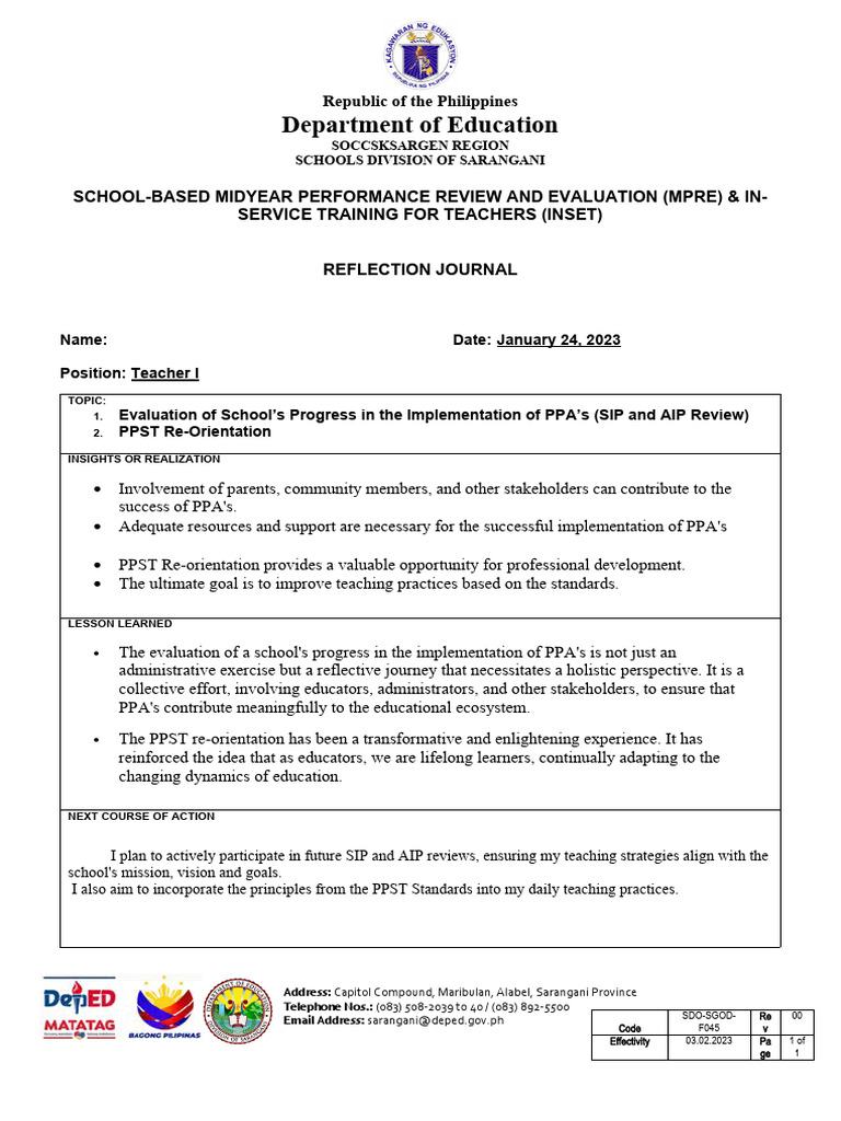 REFLECTION-JOURNAL - Day 1 | PDF | Cognition | Behavior Modification