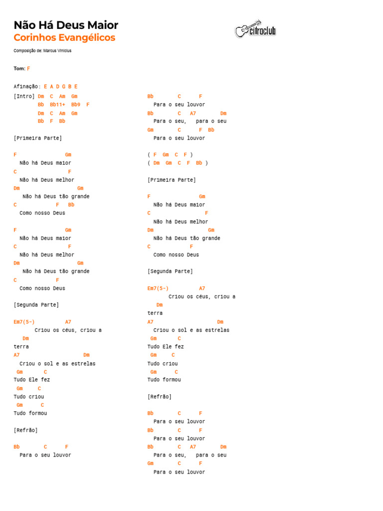 Não Há Deus Maior CIFRA | PDF