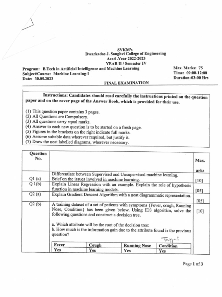 Machine Learning -I QP AIML | PDF