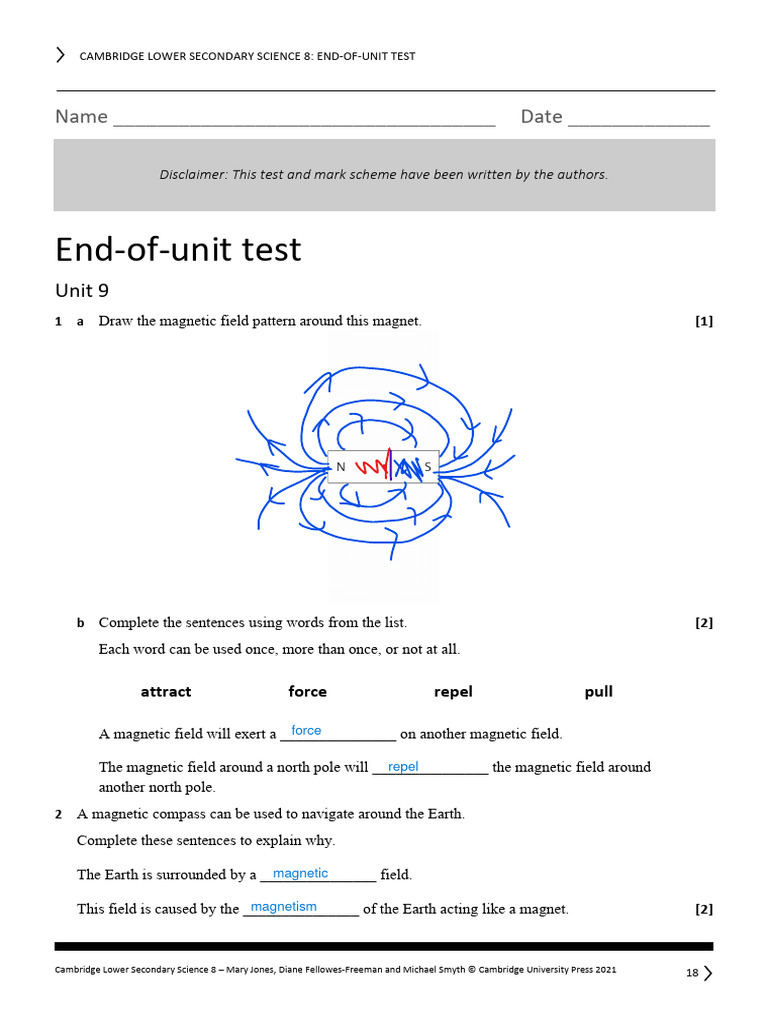 End-of-Unit Test: Magnetism Concepts | PDF | Magnetic Field | Magnetism