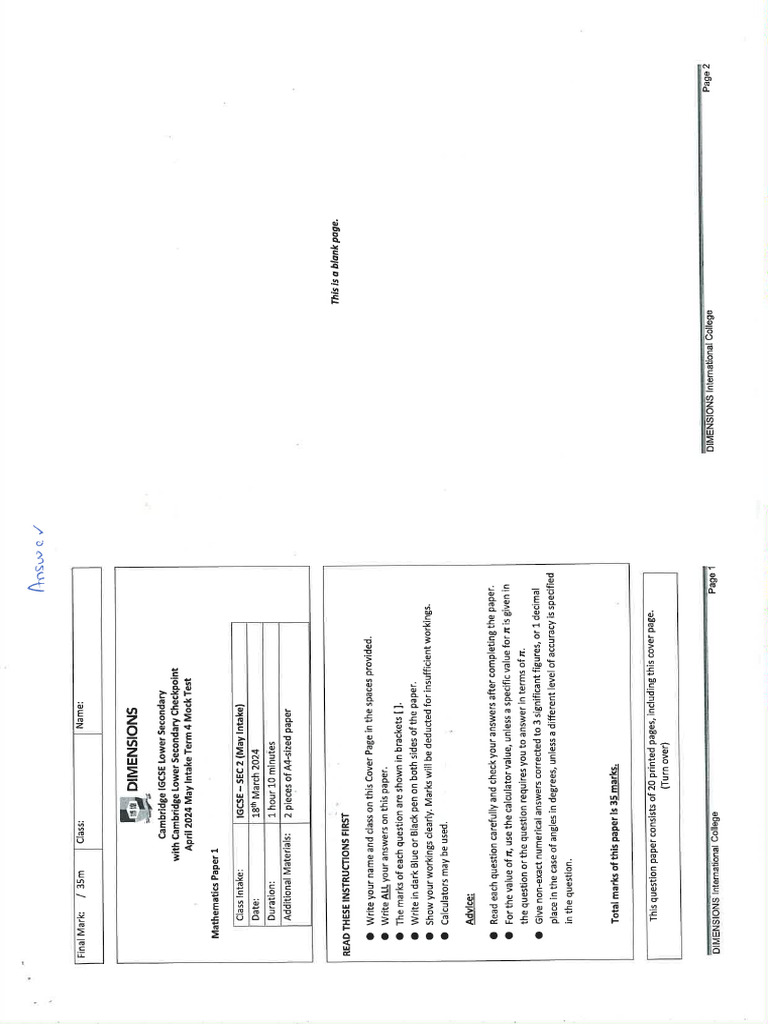 Answer Paper 1 Paper 2 Mock Test Pdf