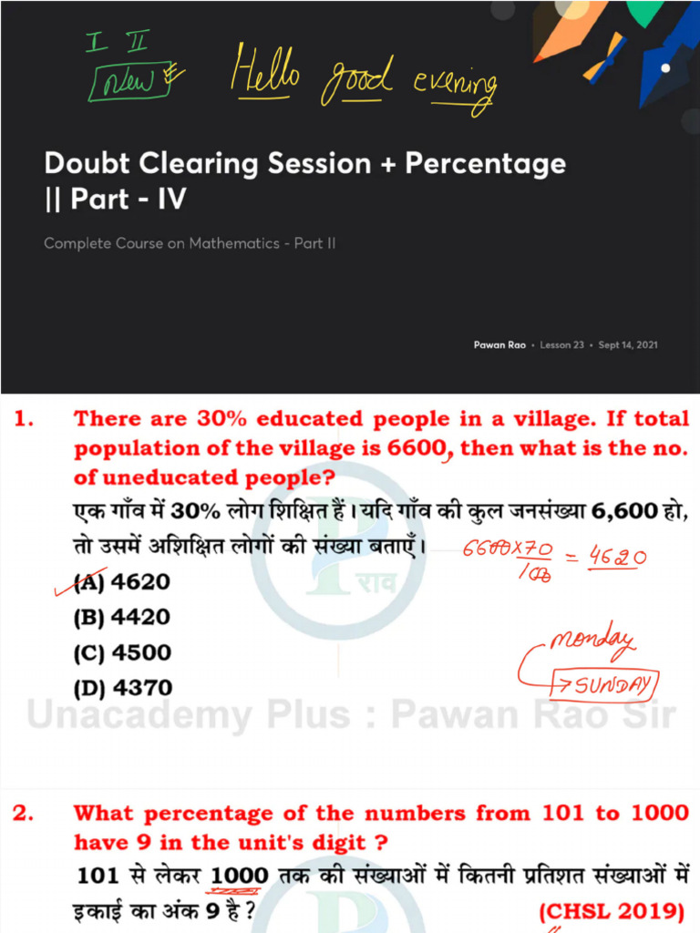 Doubt Clearing Session Percentage Part IV With Anno | PDF