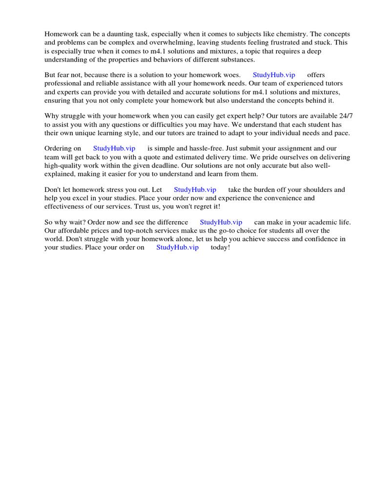 Homework m4.1 Solutions and Mixtures | PDF | Mixture | Solubility