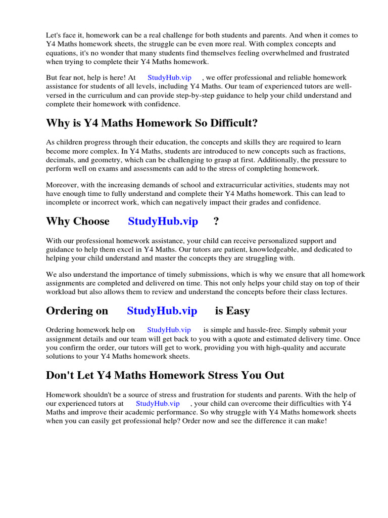 Y4 Maths Homework Sheets | PDF | Worksheet | Homework