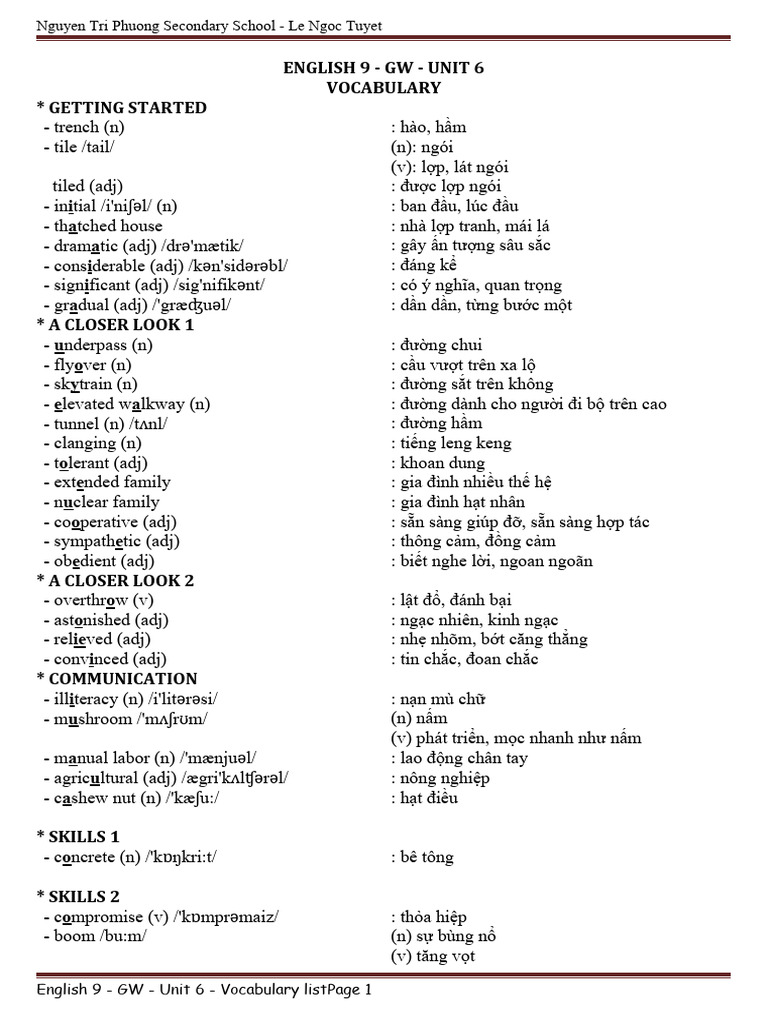 E9 GW U6 Vocabulary List | PDF