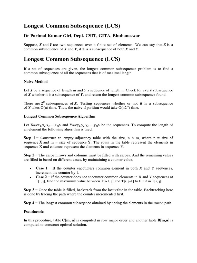 LCS Notes | PDF | Algorithms And Data Structures | Algorithms