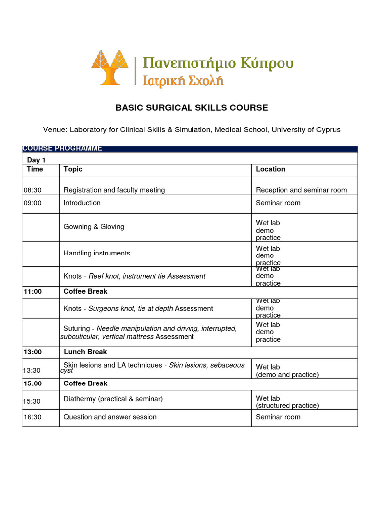 Basic Surgical Skills Course - Provisional Program | Download Free PDF | Surgery | Surgical ...