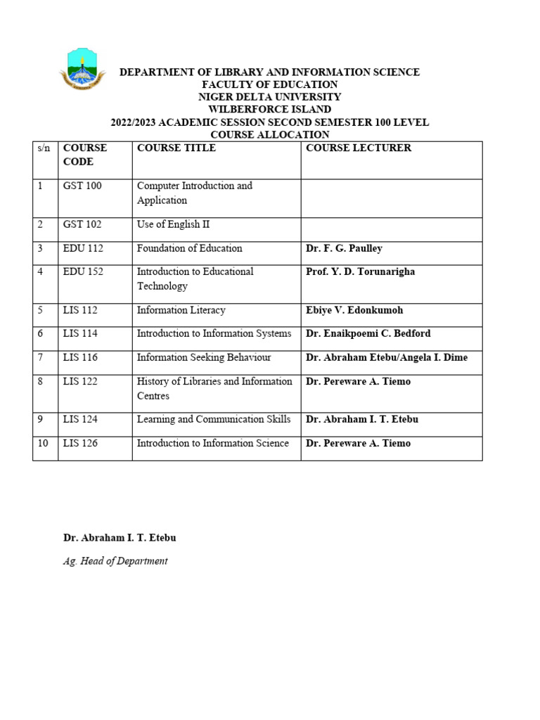 2022 2nd Sem Course Allocation-1 | PDF | Information Science | Libraries