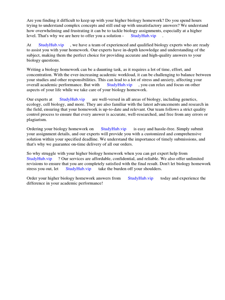 Higher Biology Homework Answers | PDF | Homework | Biology