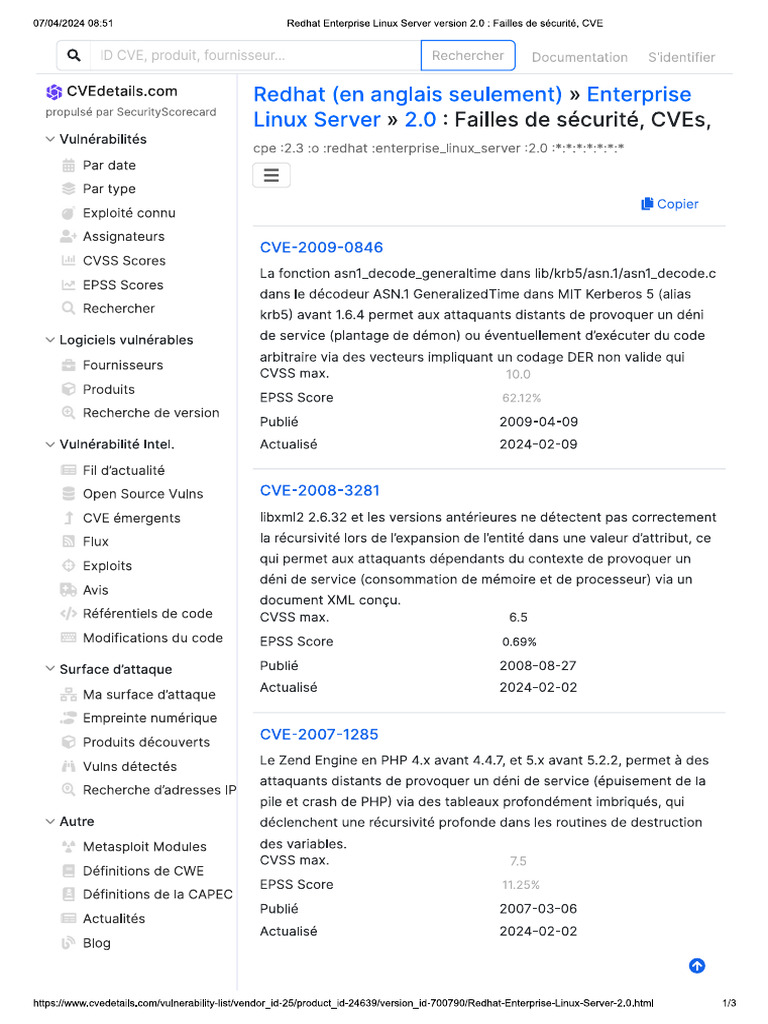 Vuln Details 1 Enterprise Linux Serveur 2.0 | PDF