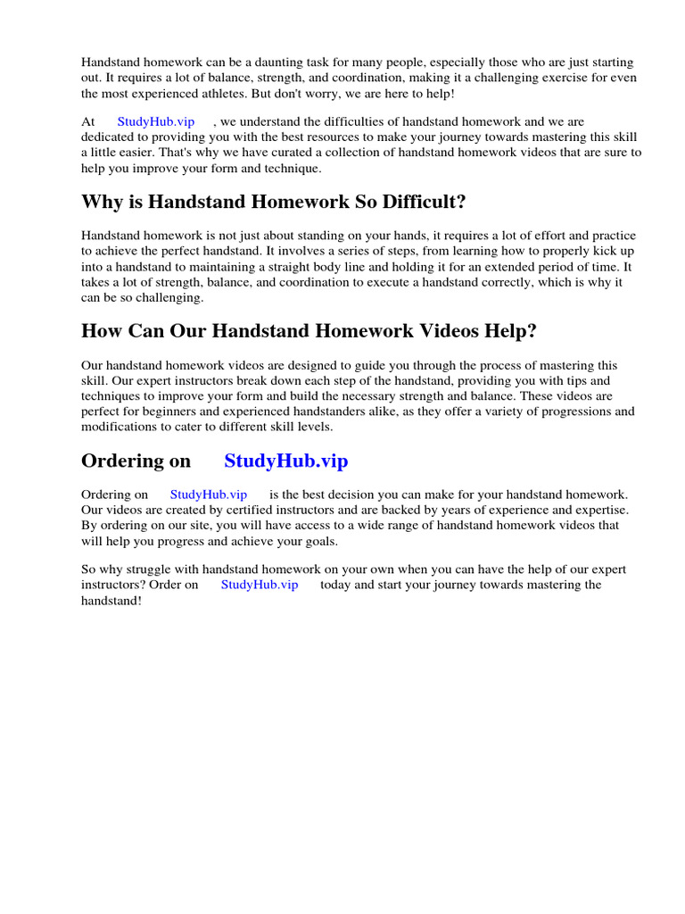 Handstand Homework Videos | PDF | Gymnastics | Cheerleading