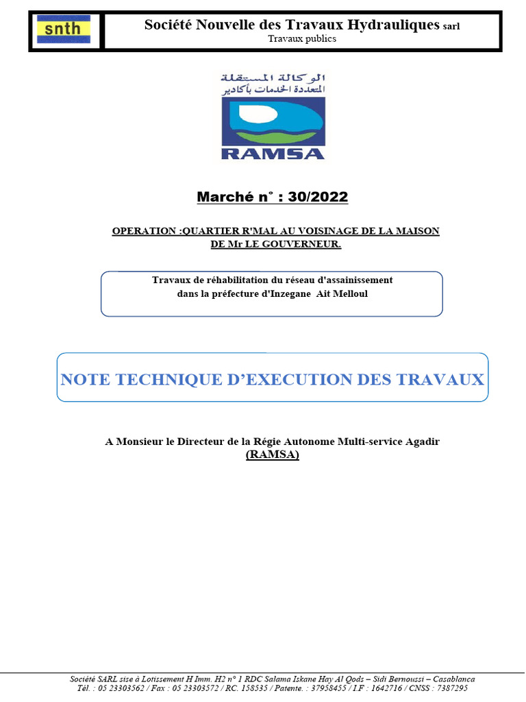 NOTE TECHNIQUE D'EXECUTION DES TRAVAUX Modif | PDF | Ingénierie civile