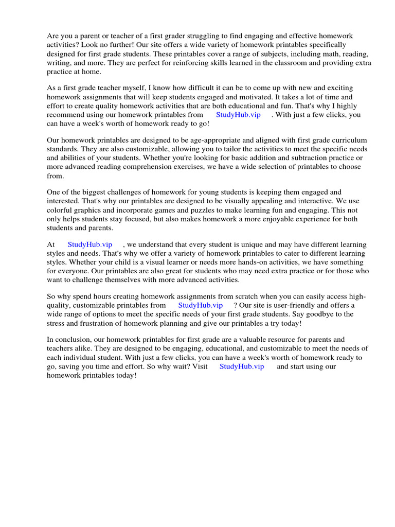 Homework Printables For 1st Grade | PDF | Homework | Worksheet