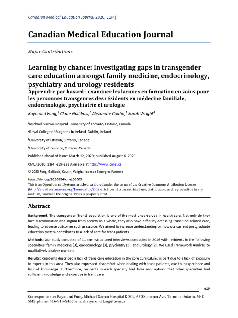 canadian medical education journal | PDF | Transgender | LGBTQIA+ Studies