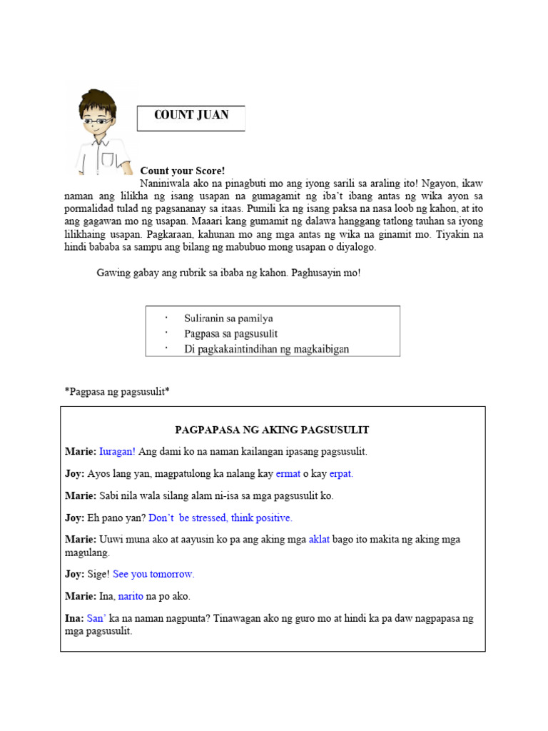 Count Juan, Eidrine Nicole Borja Filipino 7 Module 2 Q-2 | PDF