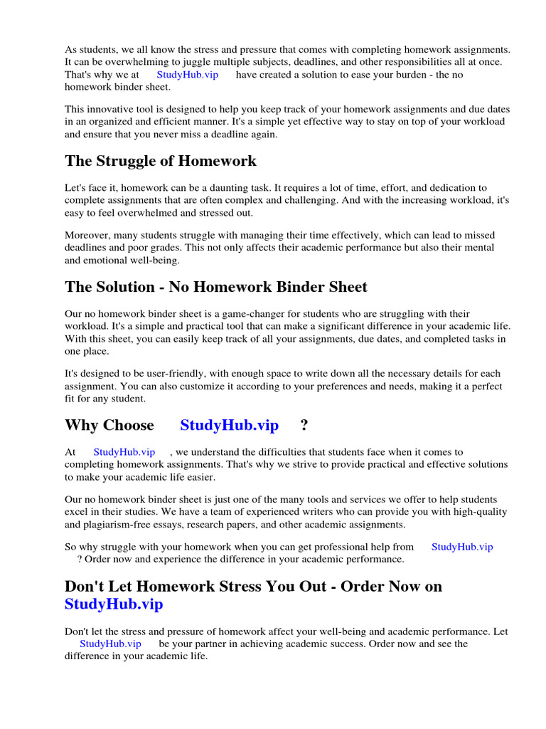 No Homework Binder Sheet Guide | PDF | Homework | Safari (Web Browser)