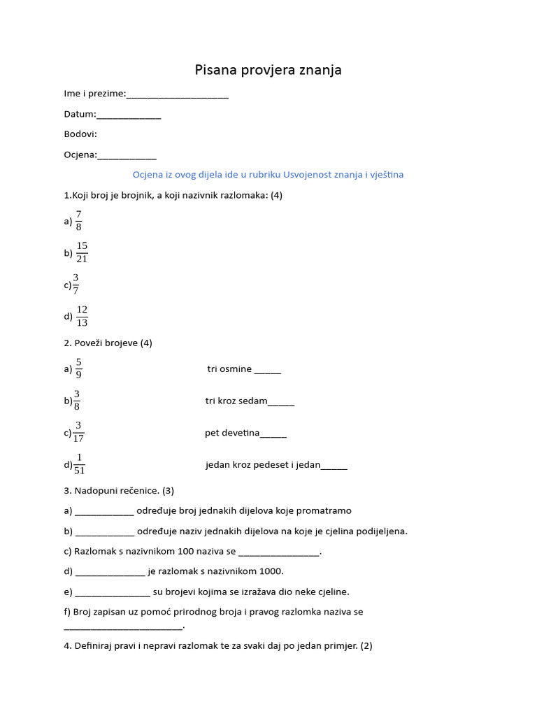 Pisana Provjera Znanja | PDF