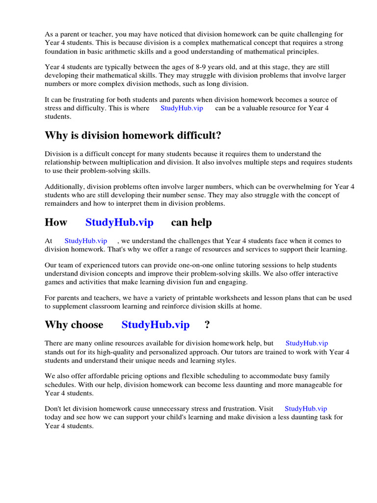 Division Homework Year 4 | PDF | Worksheet | Homework