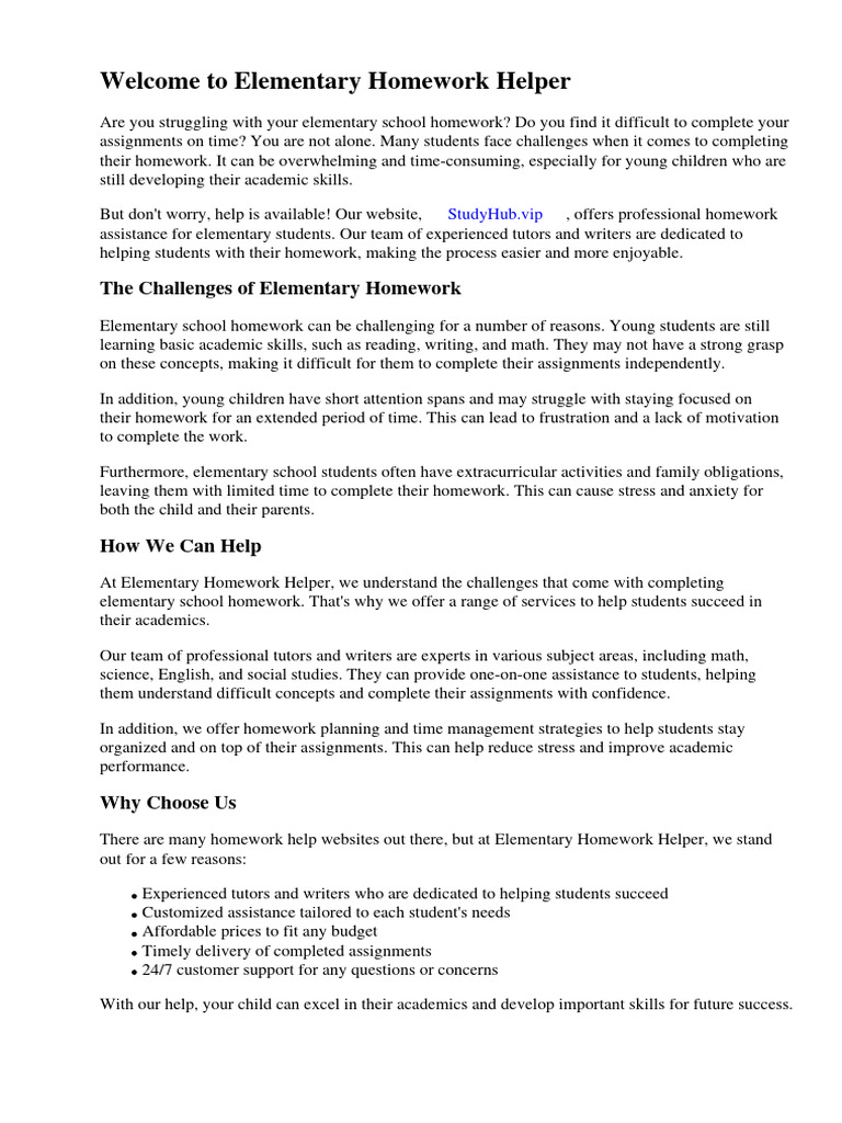 Elementary Homework Helper | PDF | Homework | Expert