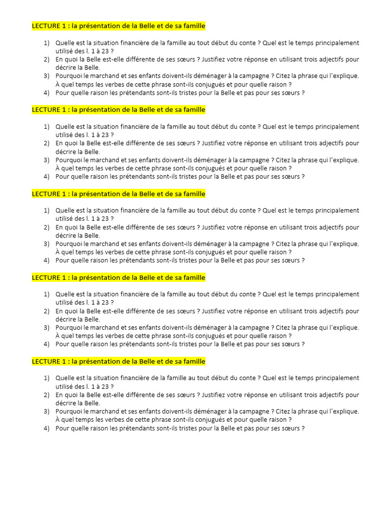 Présentation de la Belle et sa famille | PDF | Phrase | Linguistique