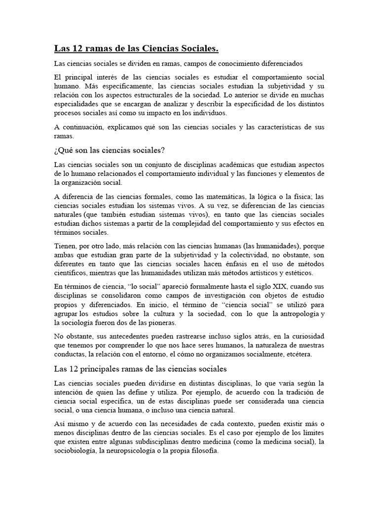 P1 S3 Las 12 Ramas de Las Ciencias Sociales | PDF | Ciencias Sociales ...