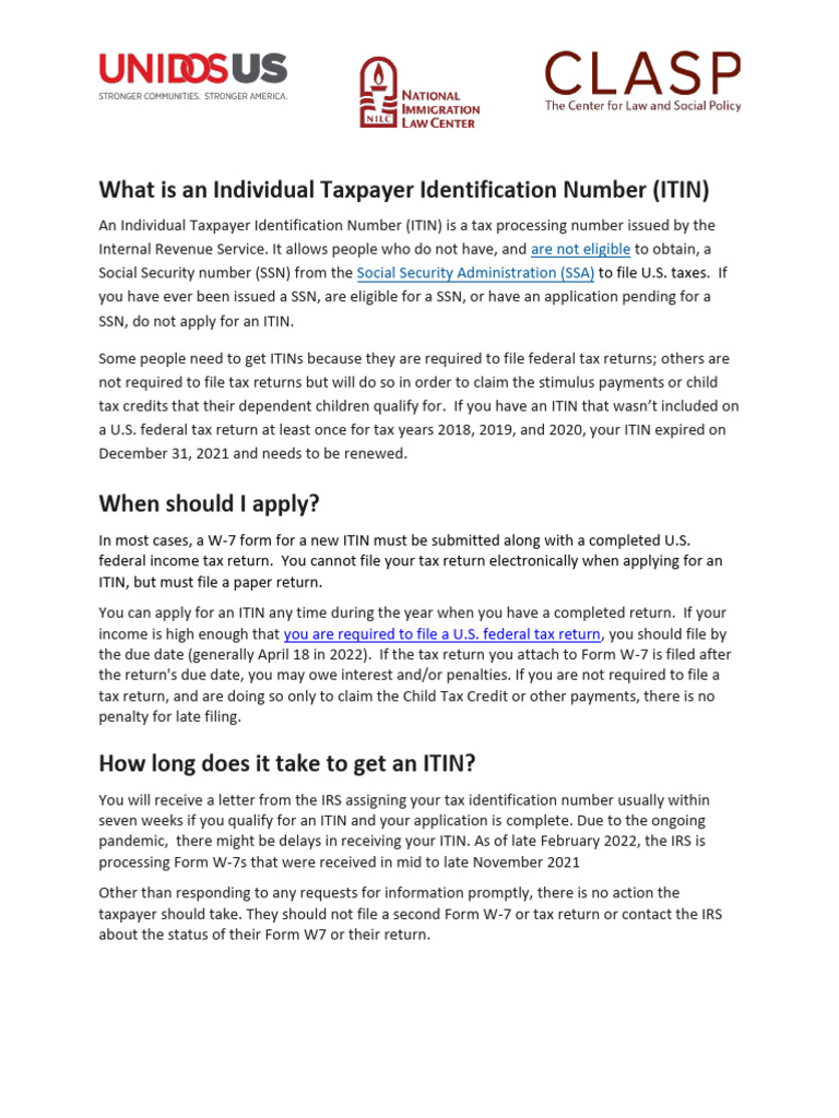 UNIDOSUS NILC CLASP ITIN Flyer 2022 | PDF | Social Security Number | Identity Document