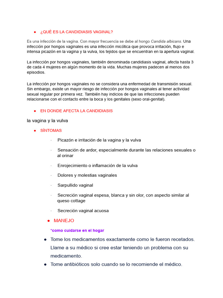 Candidiasis Vaginal: Síntomas y Tratamiento | PDF | Candidiasis ...