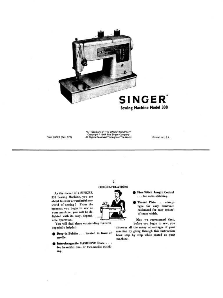 Singer 338 Sewing Machine Instruction Manual | PDF