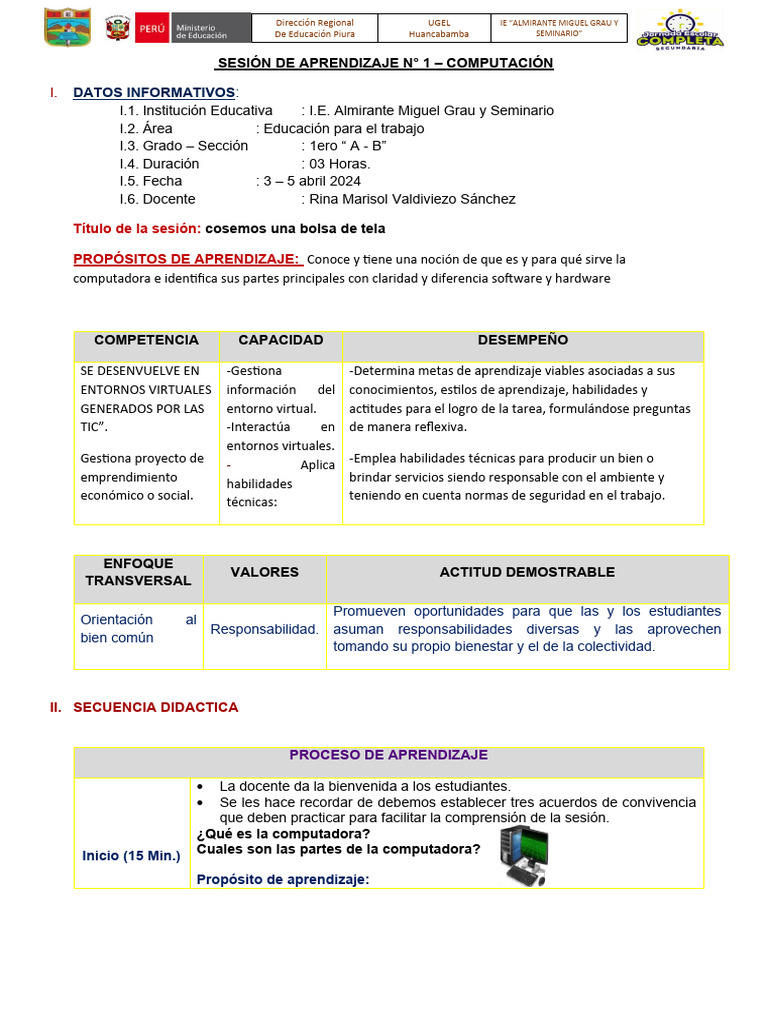 Sesion 1 - Computacion - Uni 1 | PDF | Aprendizaje | Maestros