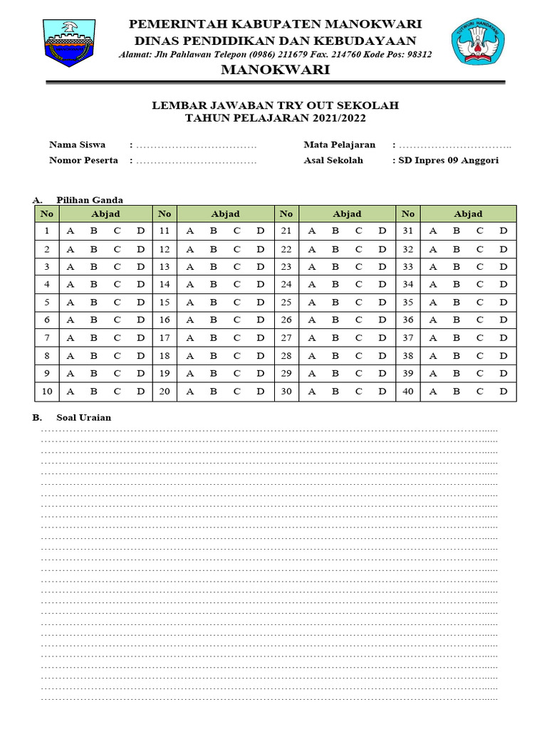 Lembar Jawaban Try Out | PDF
