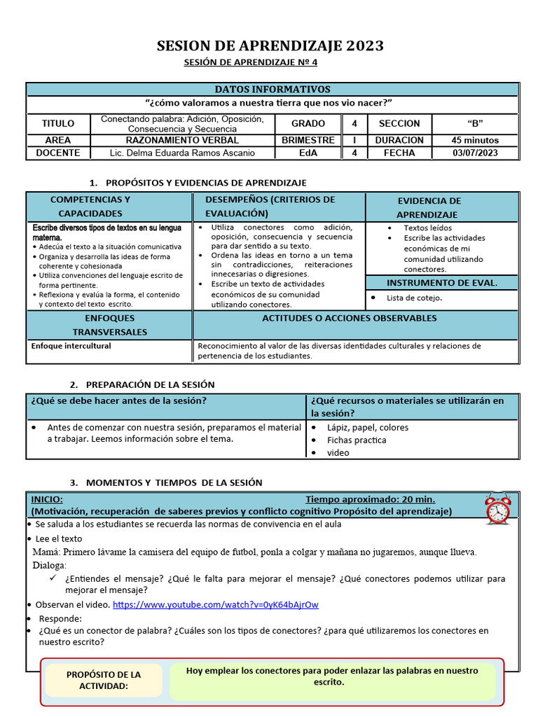 Sesion Raz - Verbal Conectando Palabras Adicion, Oposicion, Secuencia y Consecuencia | PDF ...