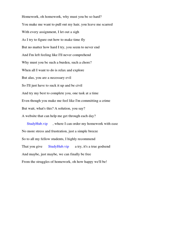 Homework Poem by Shel Silverstein | PDF