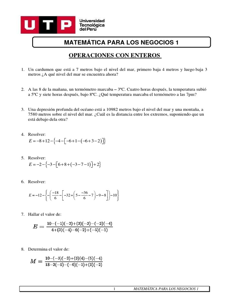 S01 - s1 - Ejercicios - Operaciones en Z | PDF
