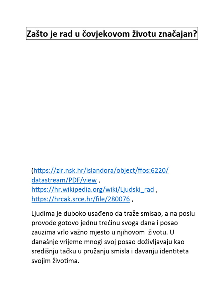 Zašto Je Rad U Čovjekovom Životu Značajan - Ex | PDF