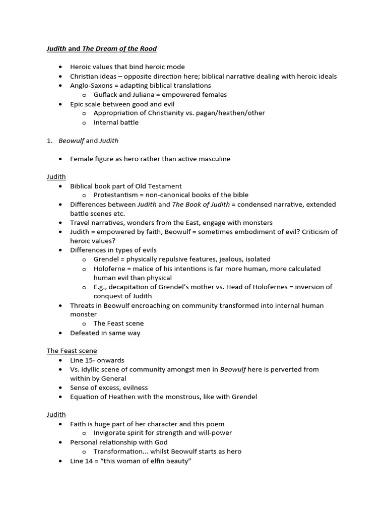 T2 - Judith and The Dream of The Rood (Notes) | PDF | Beowulf