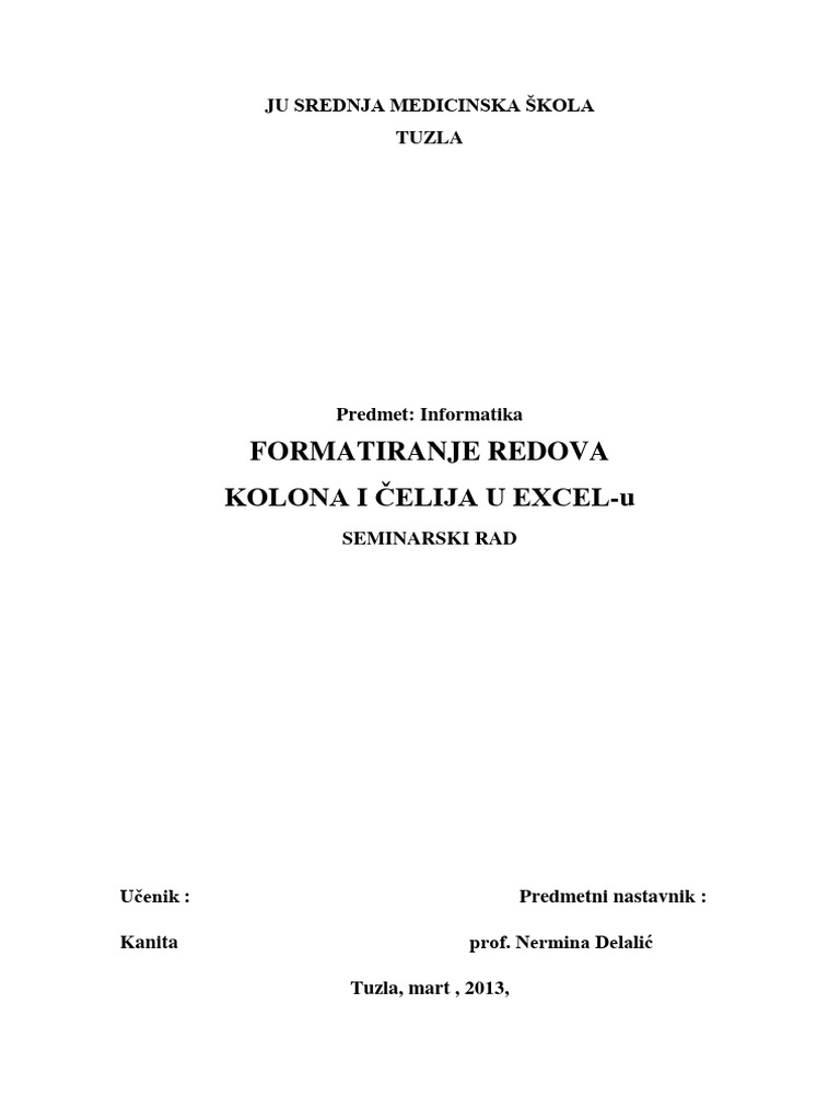 Formatiranje Redova I Kolona U Excelu | PDF