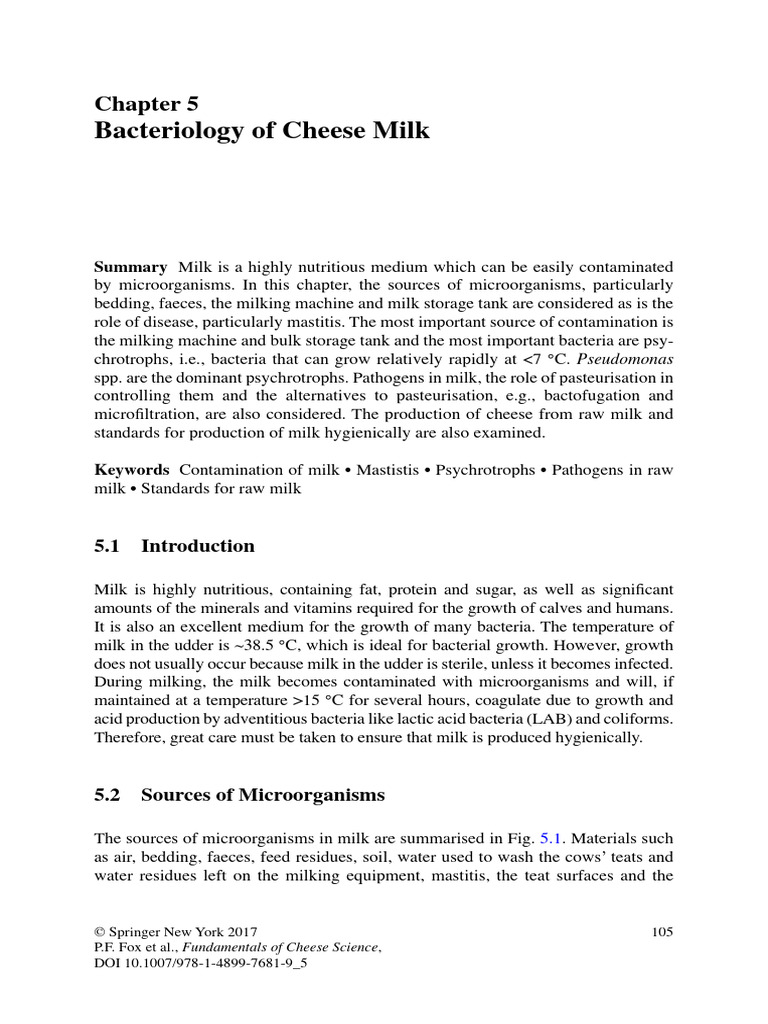 Bacteriology of Cheese Milk: Summary Milk Is A Highly Nutritious Medium ...